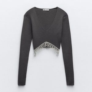 Zara | Tops | Zara Rhinestone Soft Crop Top | Poshmark